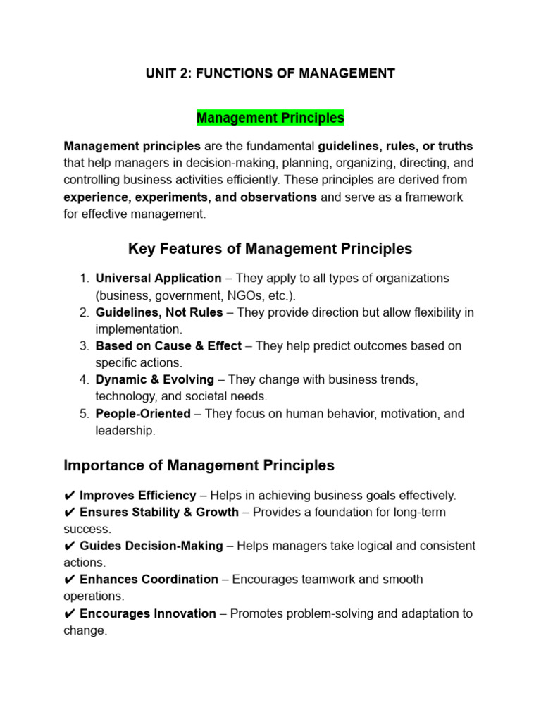 Unit 2 - Principles of Management | PDF | Human Resources | Business