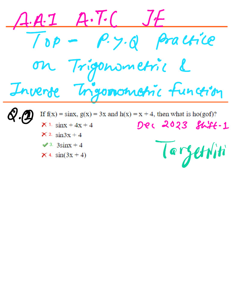Top 30 Pyq Aai Atc Je Trigonometric and Inverse Trigo PDF | PDF