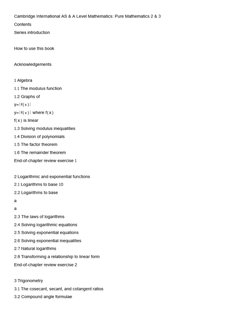 Cambridge International As & A Level Mathematics - Pure Mathematics 2 ...