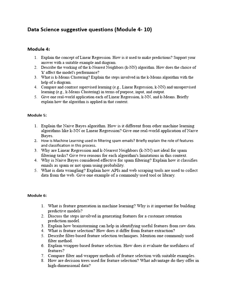 Data Science Suggestive Questions | PDF | Machine Learning | Principal Component Analysis