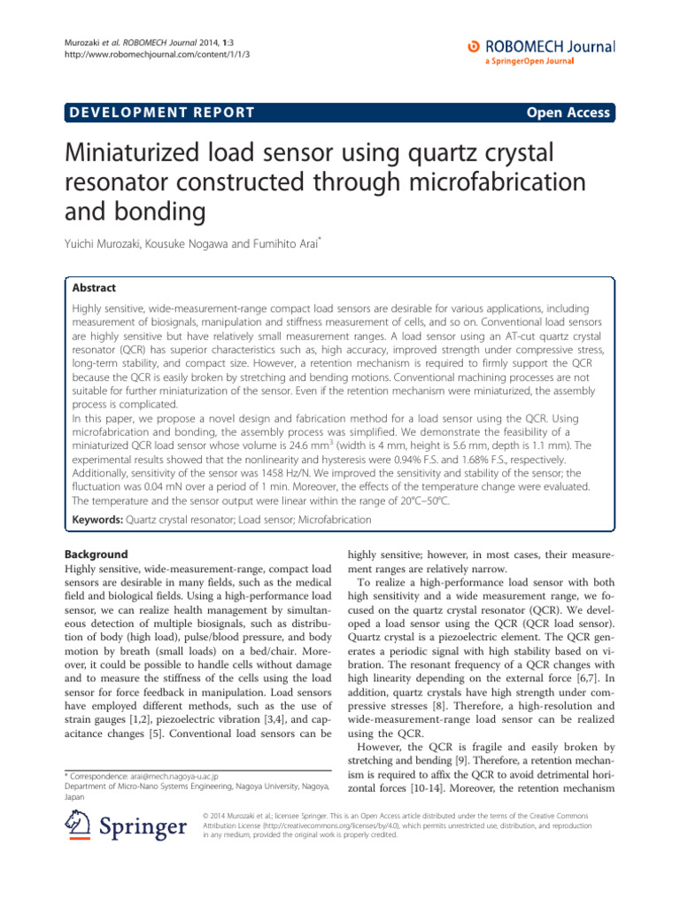 Miniaturized Quartz Crystal Load Sensor | PDF | Sensor | Physical Sciences