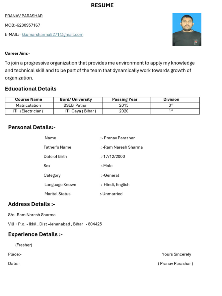 Pranav Parashar's Resume Essentials | PDF