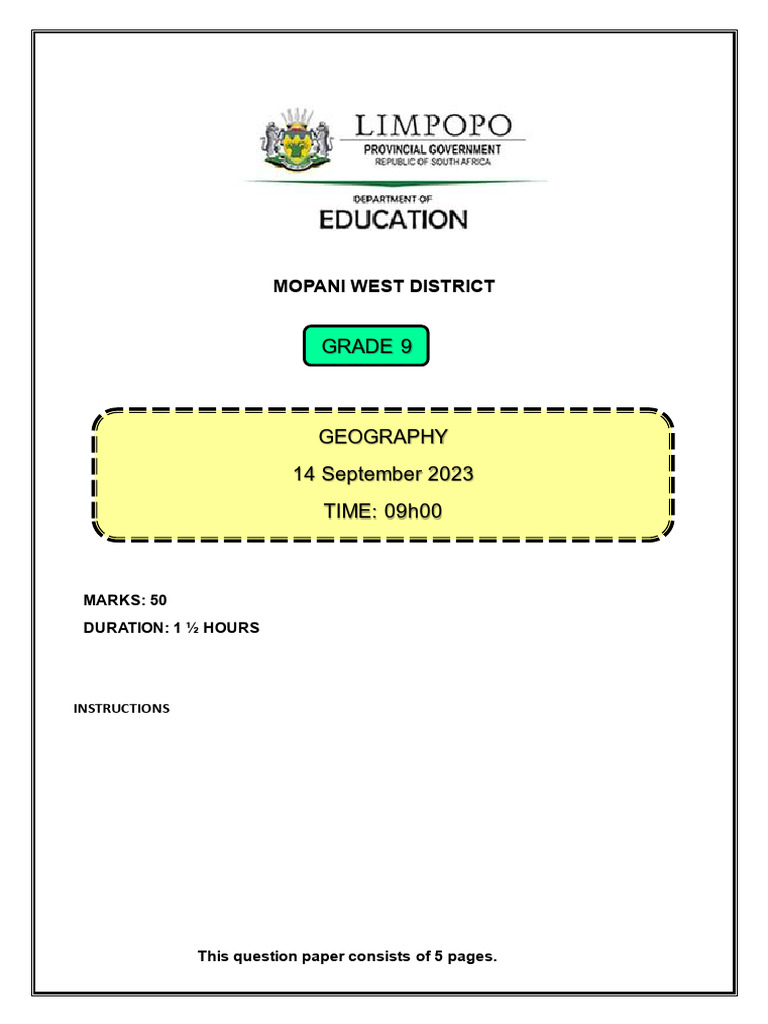 Geography Test Grade 9 Term 3 2023. | PDF | Weathering | Erosion