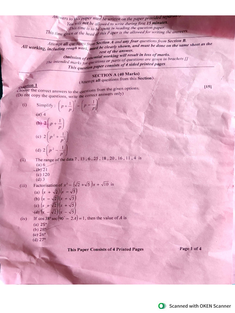 Maths Question Paper 2025 Heritage School | PDF