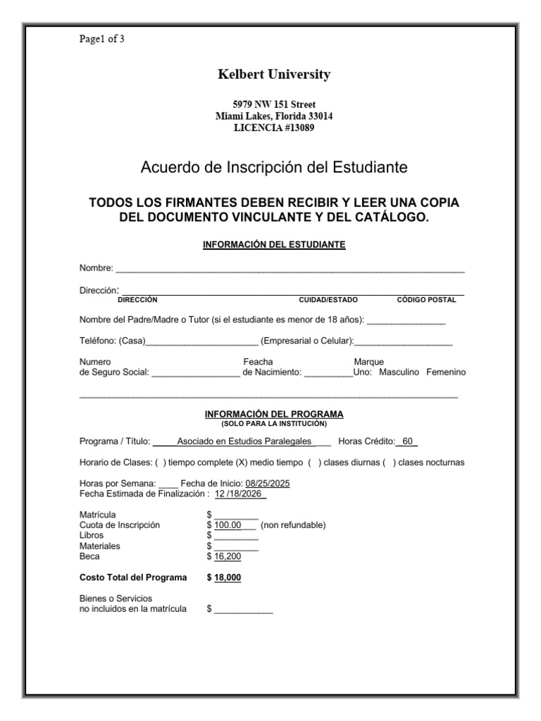 Enrollment Agreement | PDF | Crédito | Finanzas y dinero