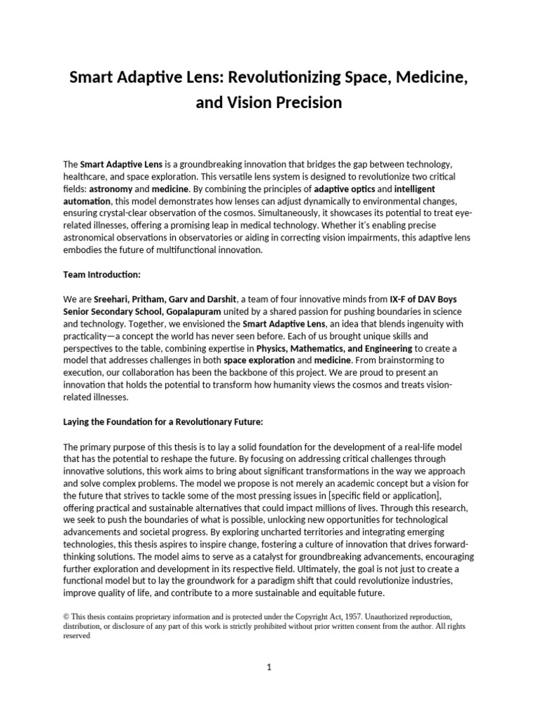 Smart Adaptive Lens: Transforming Vision & Space | PDF | Optics ...