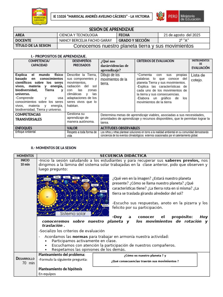 Conocemos La Tierra y Sus Movimientos | PDF | Aprendizaje | Evaluación