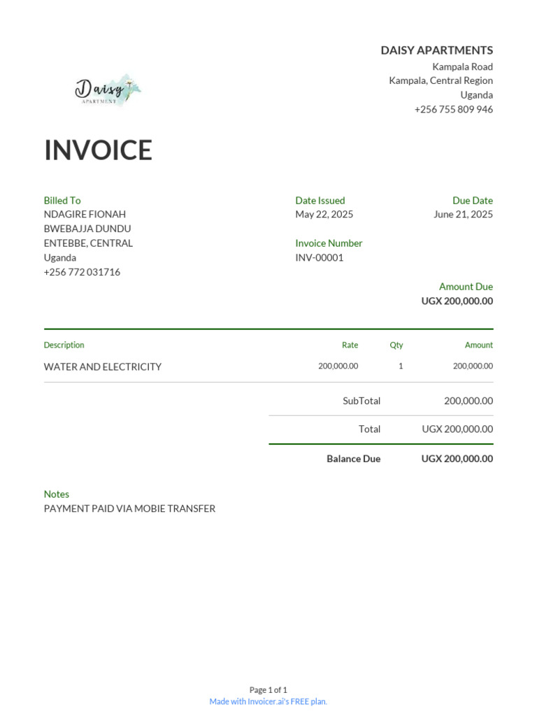 Invoice for Water and Electricity Services | PDF