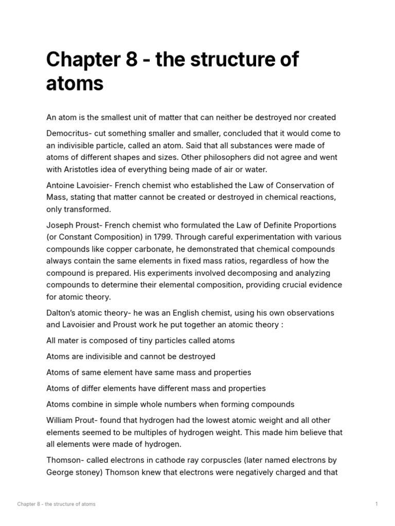Atomic Structure Overview for Class 8 ICSE | PDF | Atoms | Atomic Nucleus