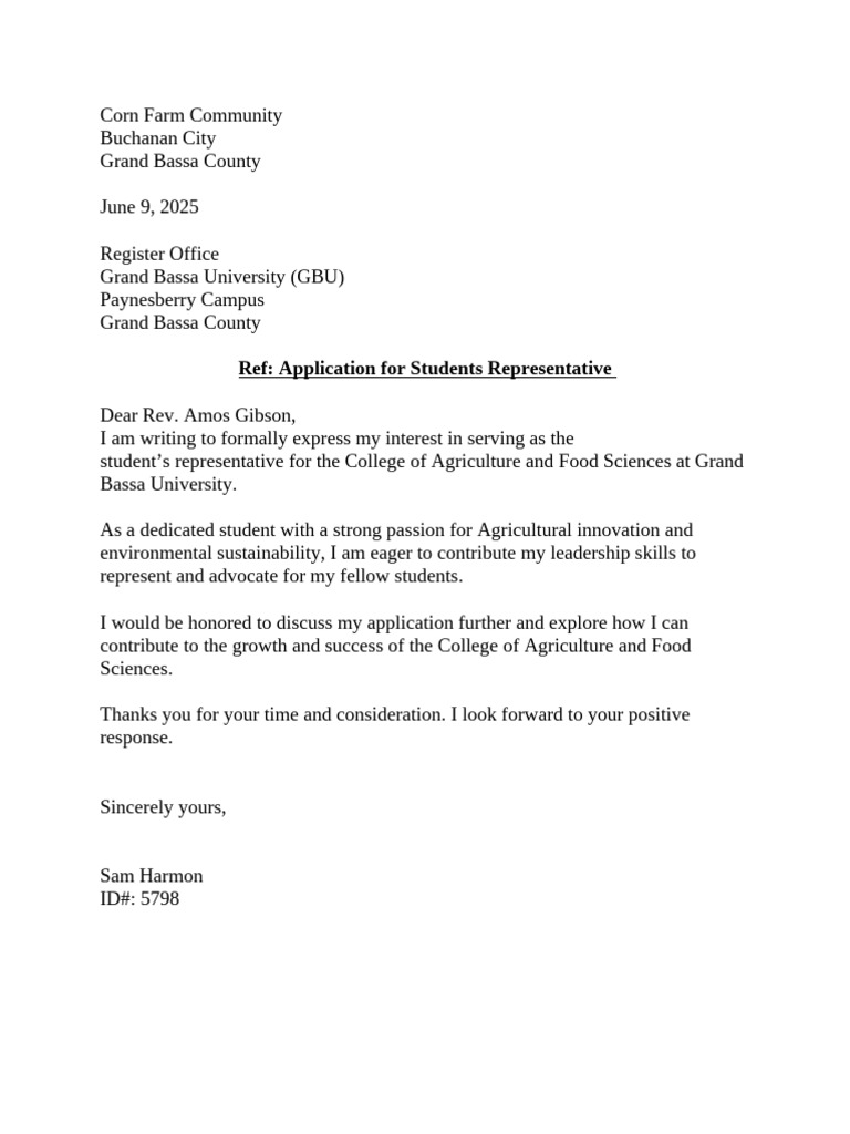 Sam Harmon Letter | PDF