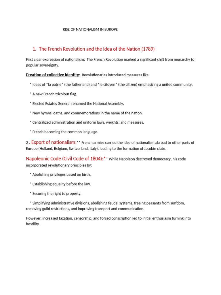Rise of Nationalism in Europe Part 1 | PDF | French Revolution ...