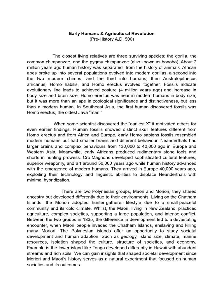Early Humans Agricultural Revolution | PDF | Homo | Human
