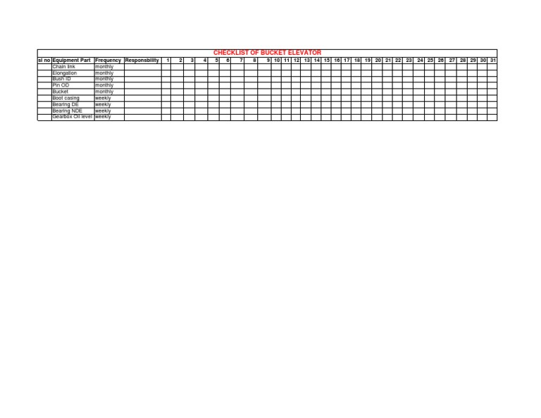Monthly Maintenance Checklist for Bucket Elevator Components | PDF
