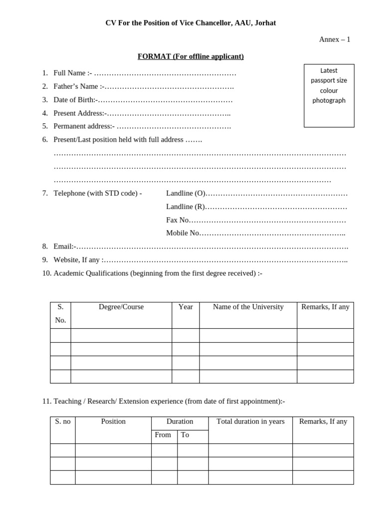 Vice Chancellor Application Format | PDF | Academia