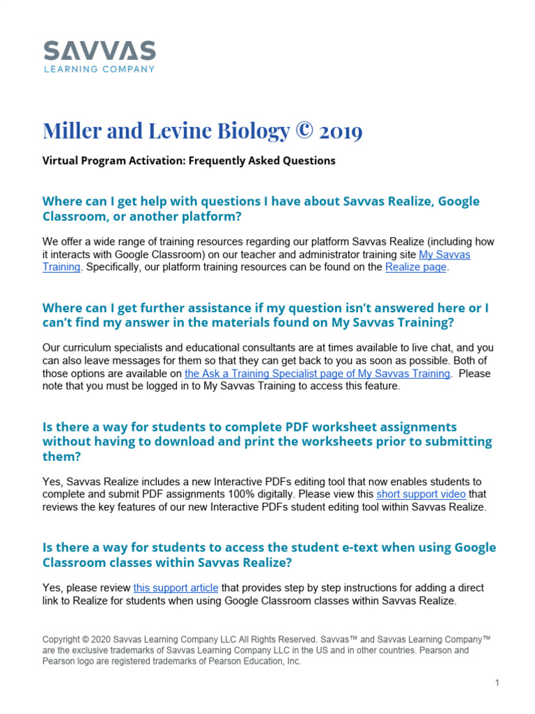 Miller and Levine Biology 2019 Sim Live FAQ 11162020 1606229430 | PDF ...