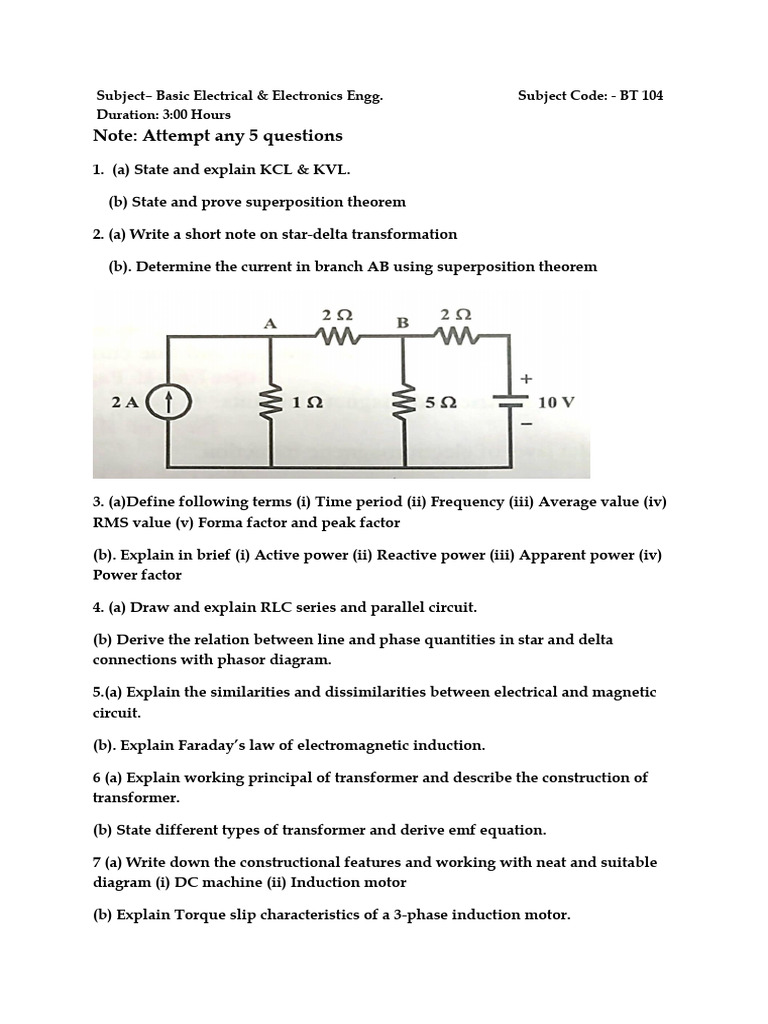 Sample Paper of Beee BT 104 | PDF
