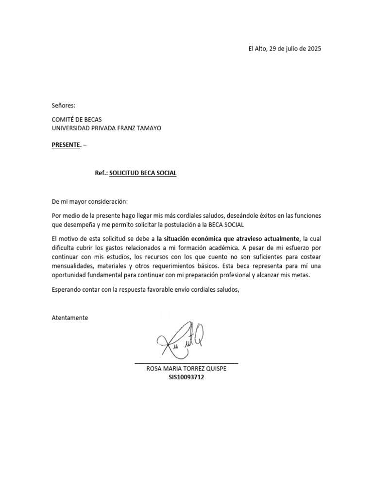 Solicitud de Beca Social 2025 | PDF