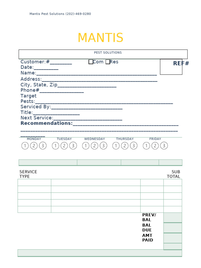 Mantis Pest Control Service Form | PDF