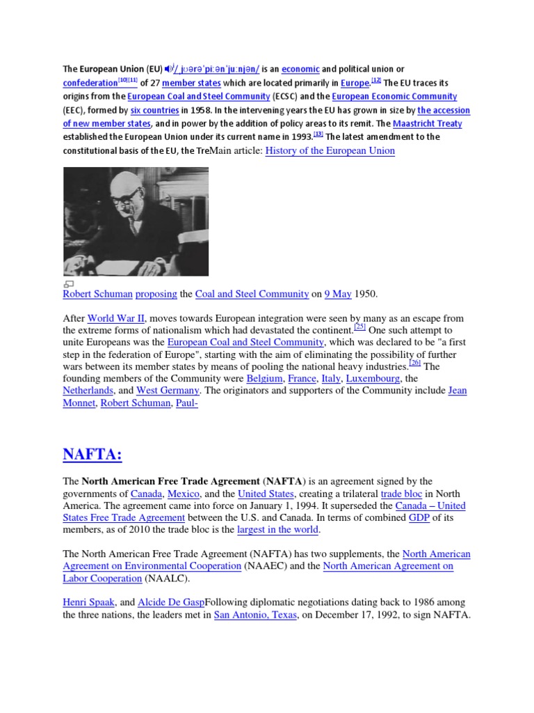 The European Union ND NAFTA | PDF | North American Free Trade Agreement ...