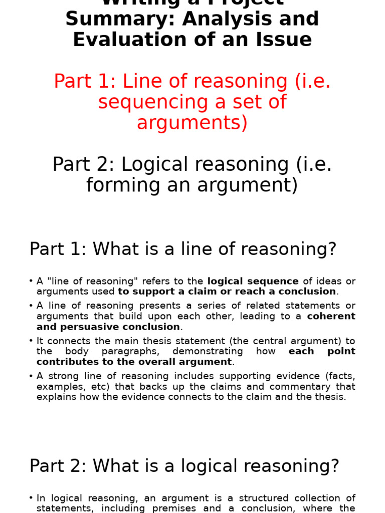Writing A Project Summary (Part 1) (Line of Reasoning) | PDF | Argument | Logical Consequence