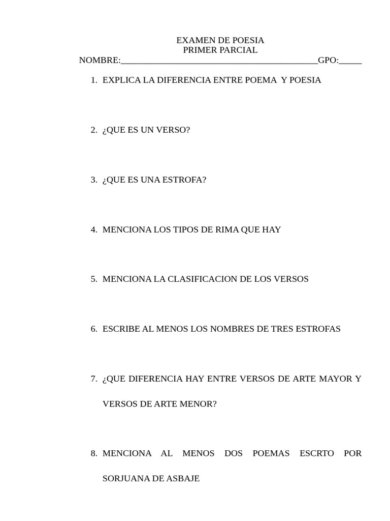 Examen de Poesia | PDF