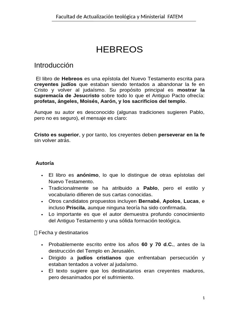 Supremacía de Cristo en Hebreos | PDF | Sacerdote | Epístola a los hebreos
