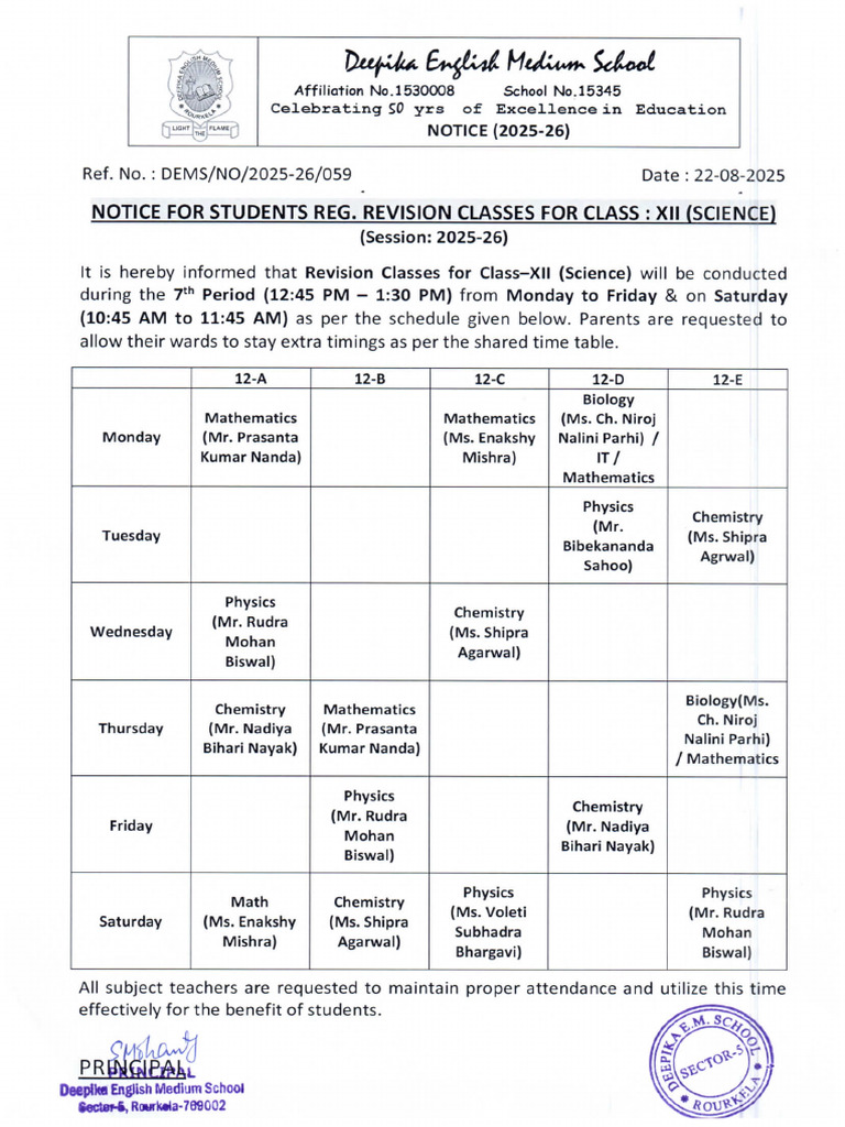 Notice For Class 12 Science Students | PDF
