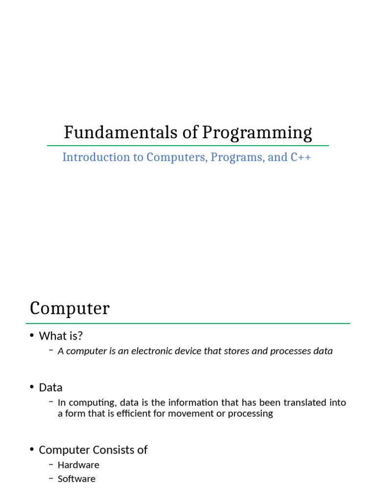 Lec1 - Introduction To Computers, Programs, and C++ | PDF | Bit | Computer Data Storage