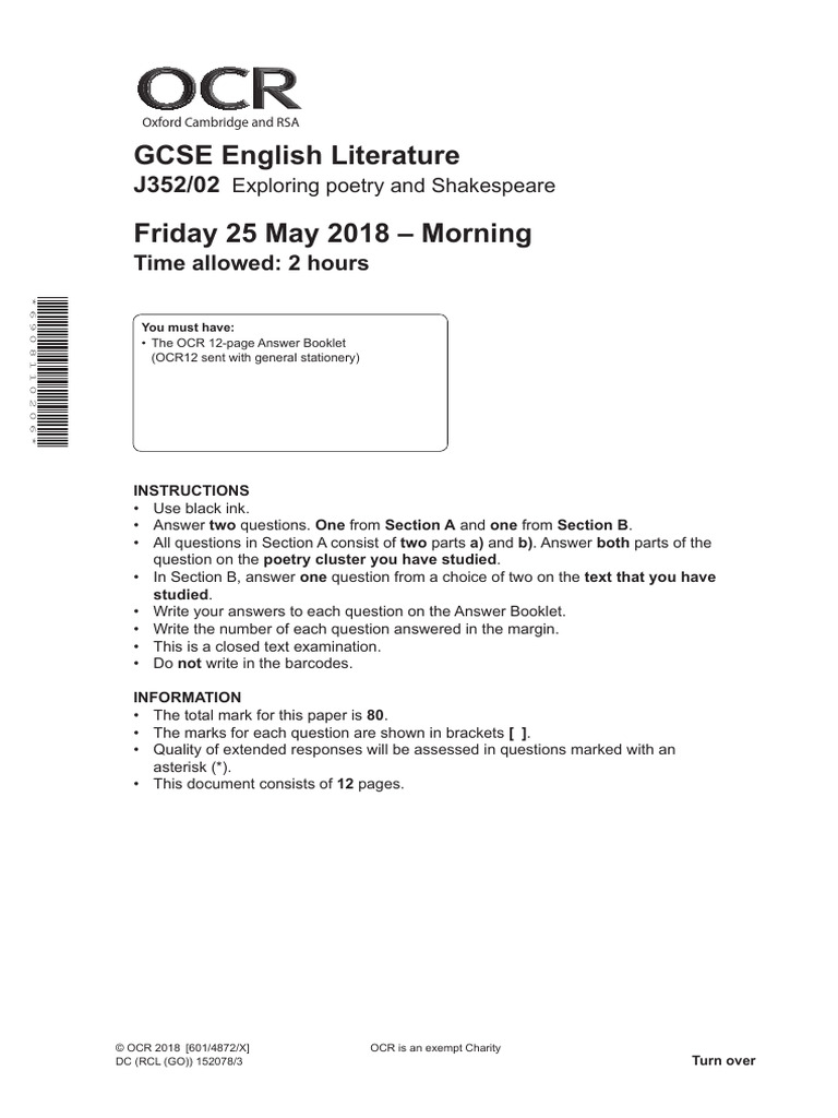 Question Paper Exploring Poetry and Shakespeare | PDF | Characters In ...