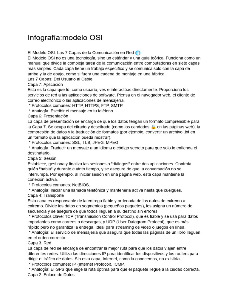 Infografía sobre el Modelo OSI en Redes | PDF | Protocolos de internet ...