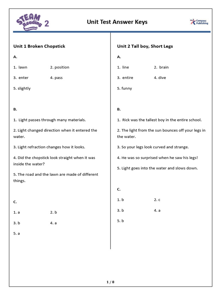 STEAM B2 Unit Test Answer Key | PDF | Series And Parallel Circuits | Light