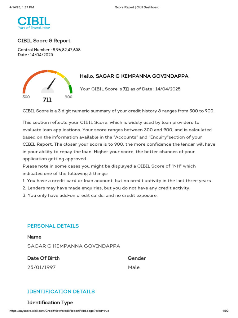 Score Report - Cibil Dashboard | PDF | Credit | Finance & Money Management