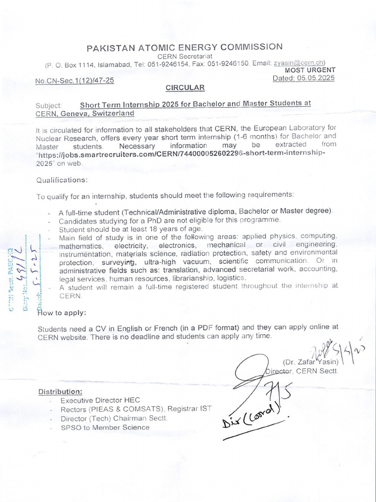 Short Term Internship 2025 For Bachelor and Master Students at CERN ...