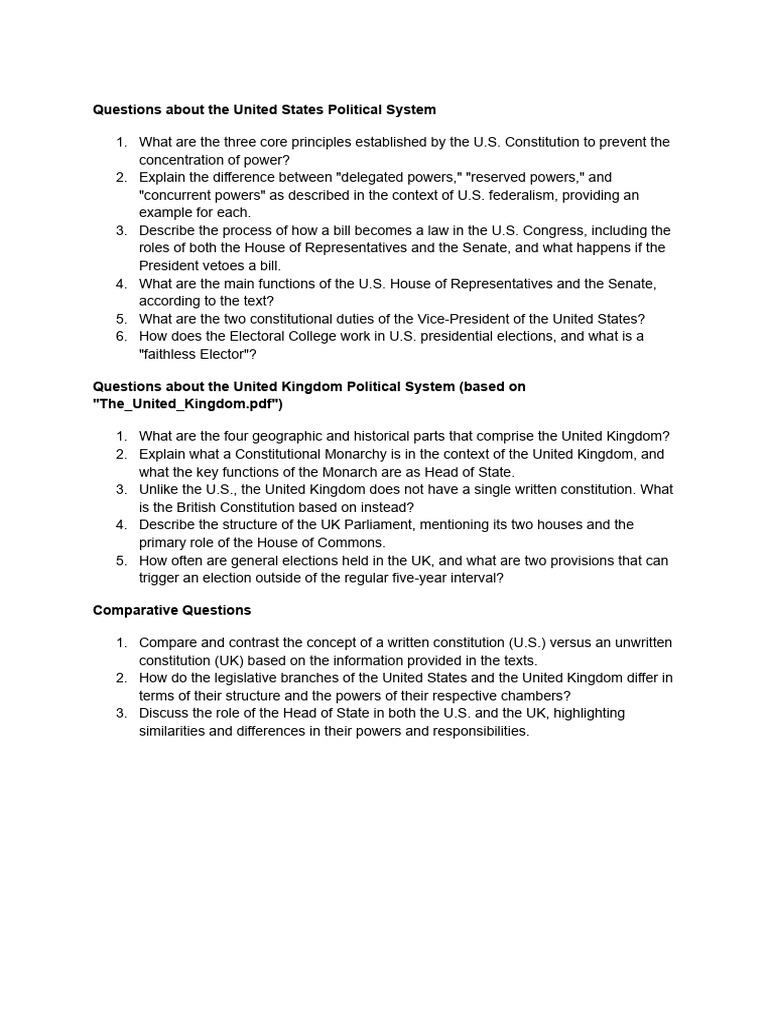 Questions About The United States Political System | PDF