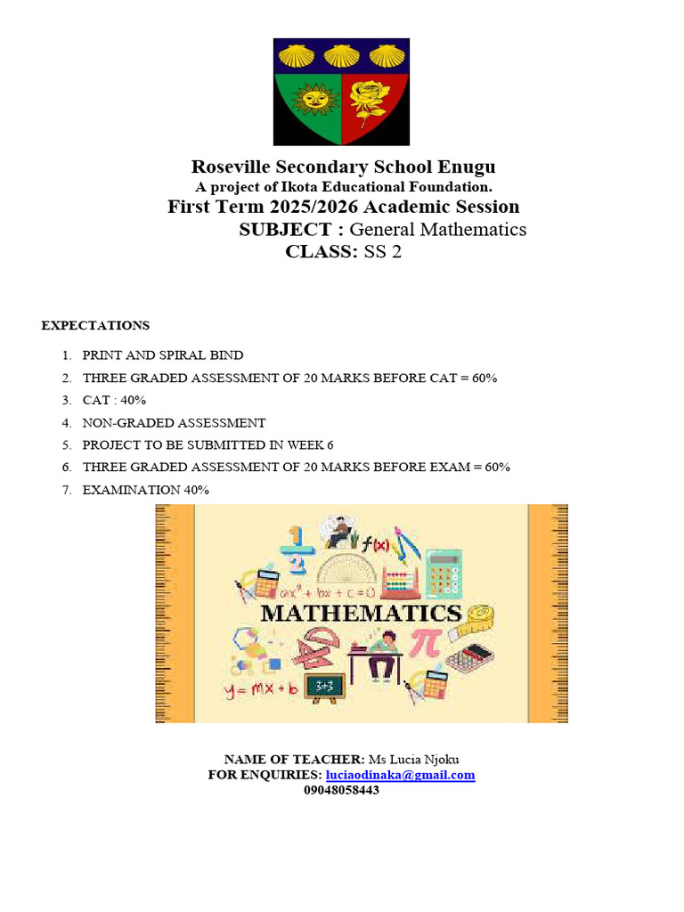 SS2 General Mathematics Scheme 2025 | PDF | Circle | Tangent