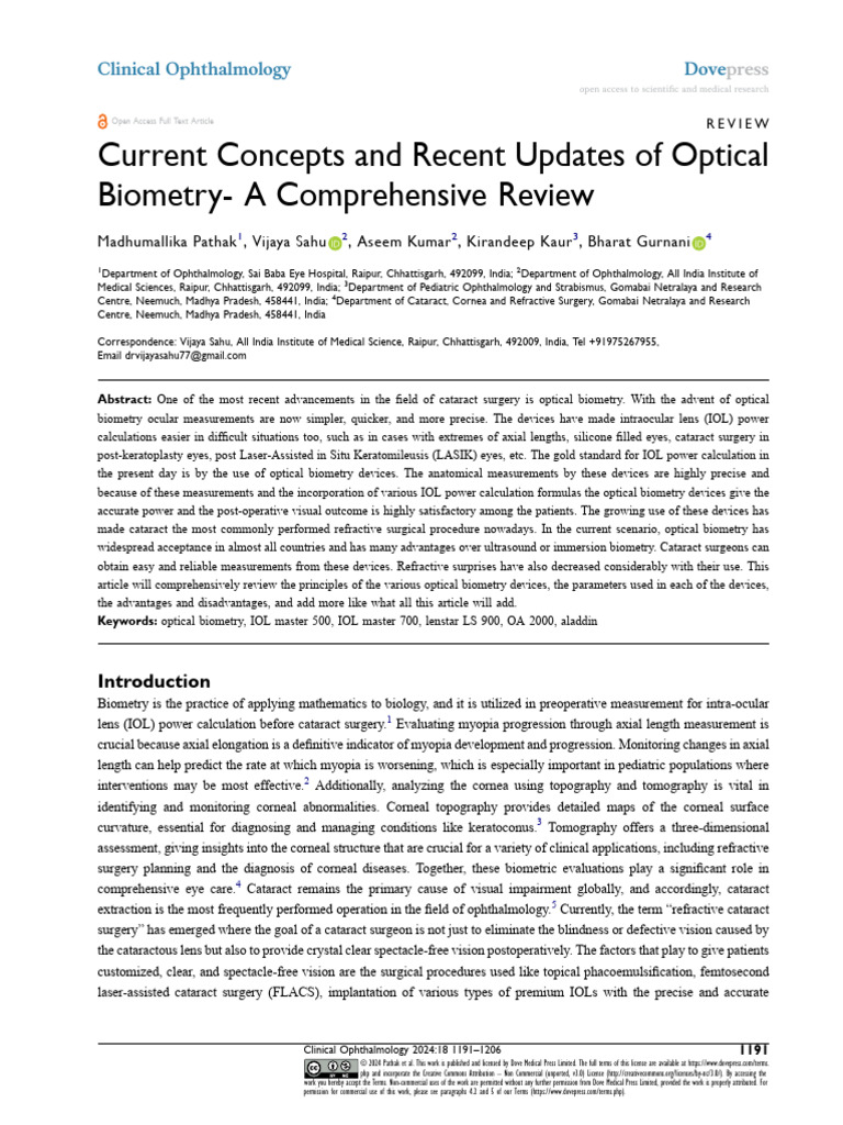 Optical Biometry in Cataract Surgery | PDF | Ophthalmology | Facial ...