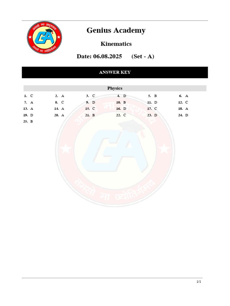 Kinematics Set A Answer-Key | PDF