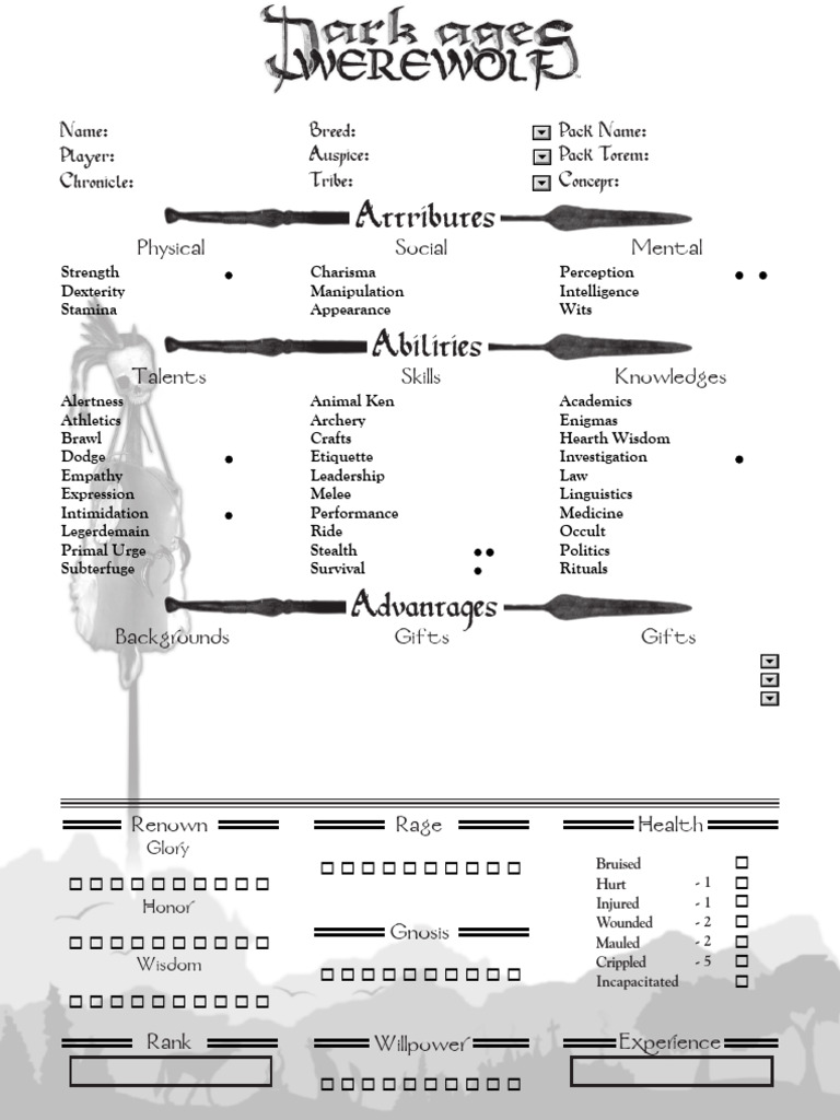 4 Ficha Werewolf Dark Ages | PDF | Role Playing Games