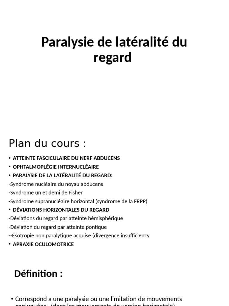 Paralysie de latéralité du regard : causes et syndromes | PDF ...