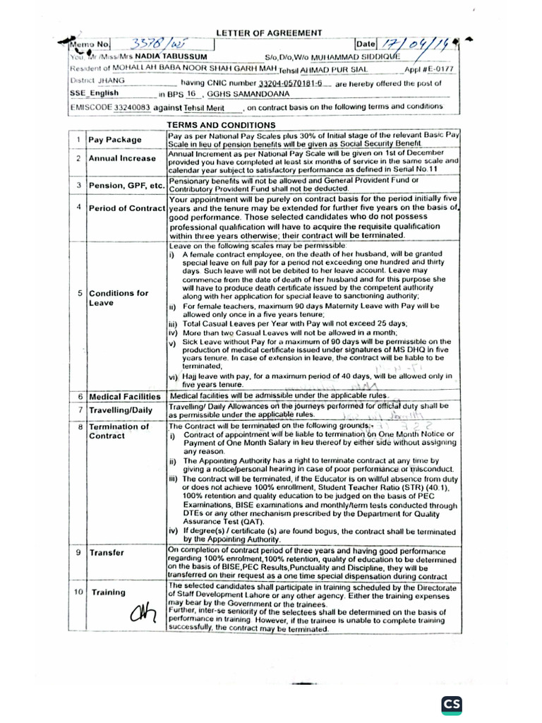 Appointment Letter | PDF