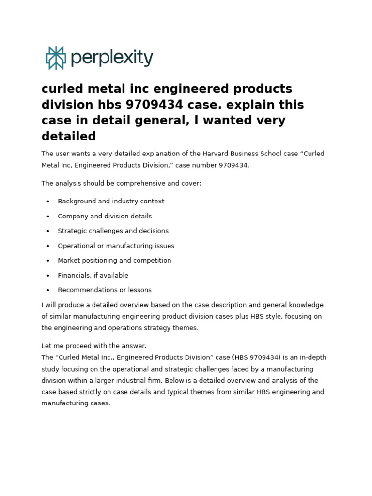 Curled Metal Inc. Case Analysis Overview | PDF | Supply Chain | Pricing