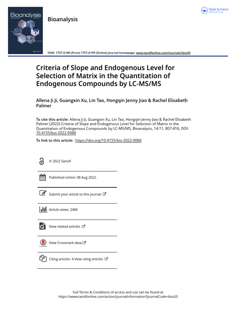 Criteria of Slope and Endogenous Level For Selection of Matrix in The Quantitation of Endogenous ...
