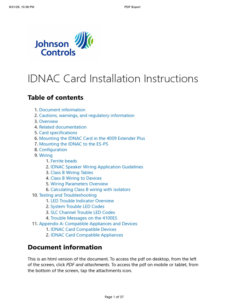 IDNAC Card Installation Guide | PDF | Electrical Wiring | Electromagnetism