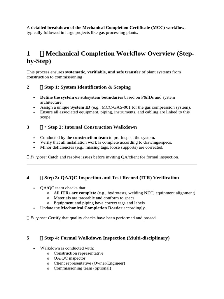 Mechanical Completion Workflow Overview | PDF | Verification And Validation