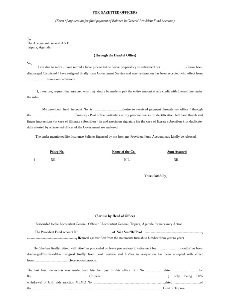GPF Final Withdrawal Form for Officers | PDF | Financial Services