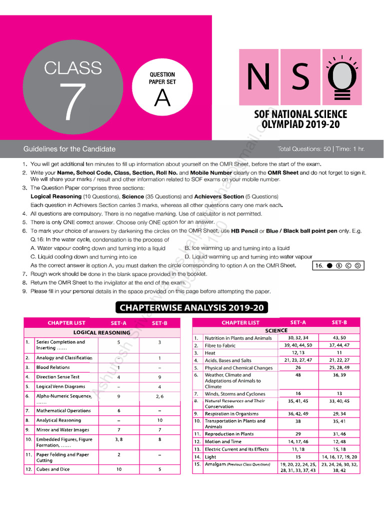 Class - 7 - Nso - 5 - Years - e - Book - 2019-20 - Set A | PDF
