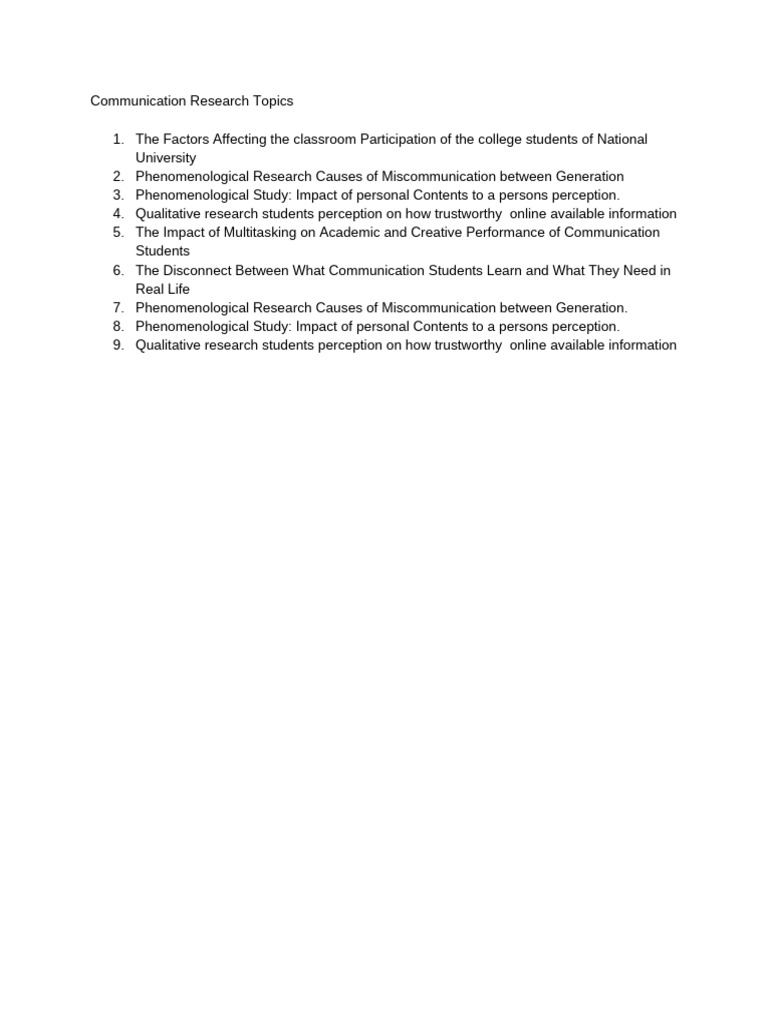 Communication Research Topics | PDF