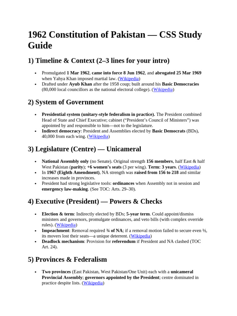 Constitution of Pakistan 1962 | PDF | Political Science | Legal Documents