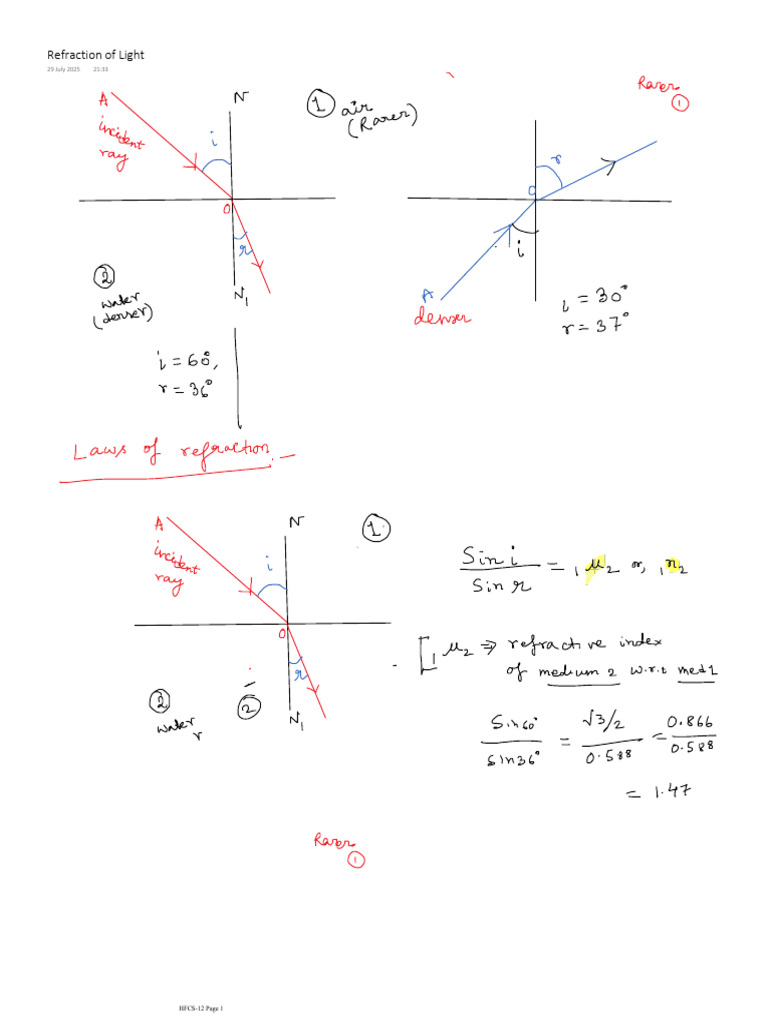 Refraction at Plane Surface - Lec 1 | PDF