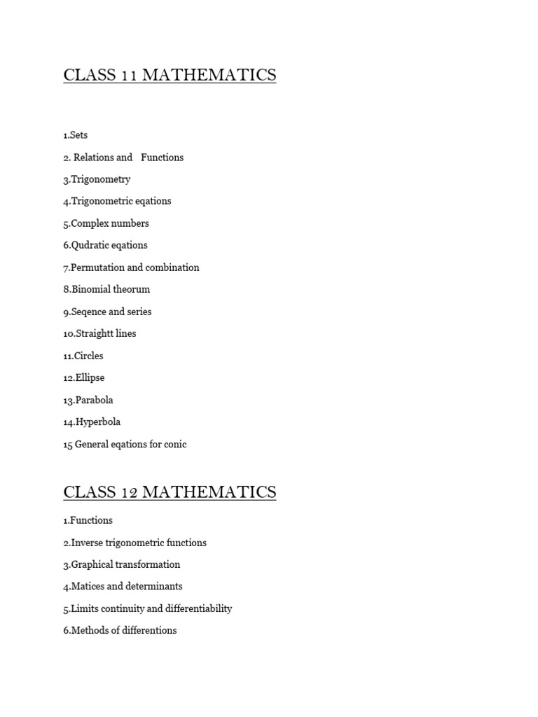 Mathematics (Class 11 and 12) 2 | PDF